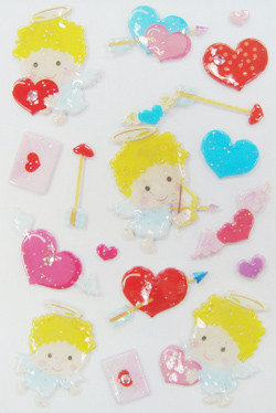 Cute Valentine Japanese Clear Puffy Stickers , Love Heart Stickers 3D Dimensional