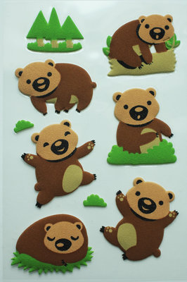 Lovely Animal Style 3D Fuzzy PVC Dimensional Puffy Sticker with Glitter