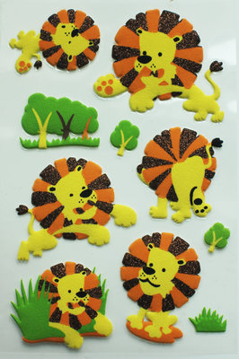 Lovely Animal Style 3D Fuzzy PVC Dimensional Puffy Sticker with Glitter