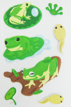Soft Fuzzy PVC Puffy Stickers For Kids light green , cartoon frog Custom