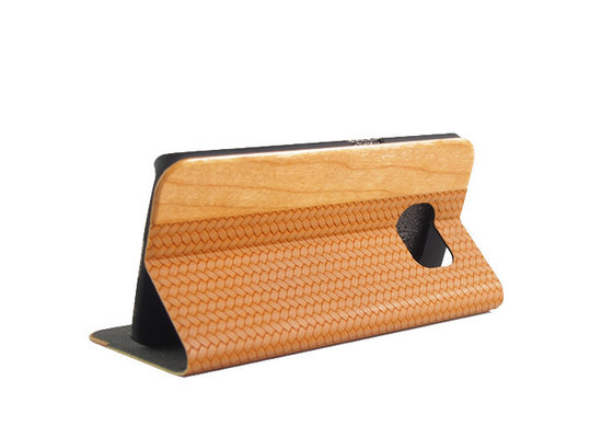 PU Leather Cell Phone Case Samsung Galaxy S6 Natural Wooden Pure PC base