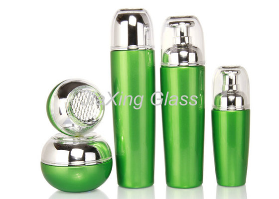 Custom Green Cosmetic Glass Bottles 130ml Cosmetic Bottles / Jars Sets