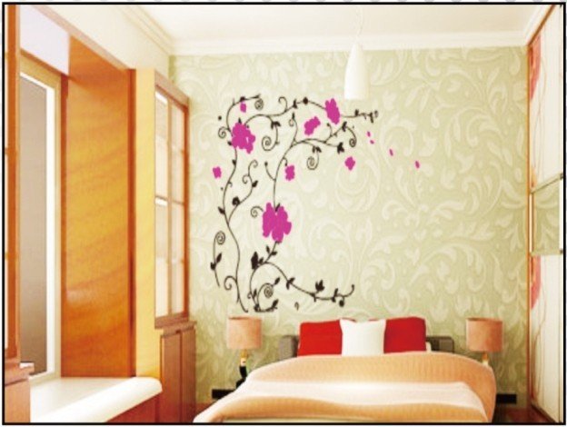 Red Flower Vine Interior Nature Wall Decals For Sitting Room , 1.5 x 1.2M