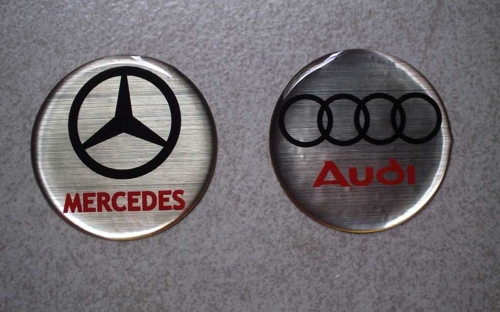 Mercedes / Audi Crystal Car Epoxy Resin Stickers With Wire Drawing Silver Plastic Backing
