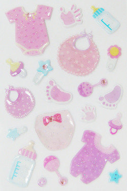 Cute Baby Girl Japanese Clear Puffy Stickers Lovely Little 3D Shapes