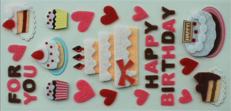 Happy Birthday Japanese Puffy Stickers with Layered 3D Fuzzy