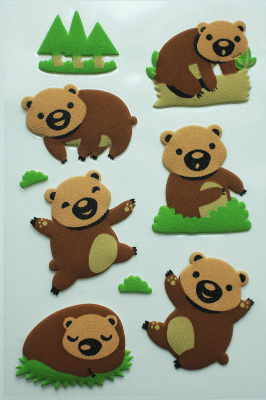 Lovely Animal Style 3D Fuzzy PVC Dimensional Puffy Sticker with Glitter