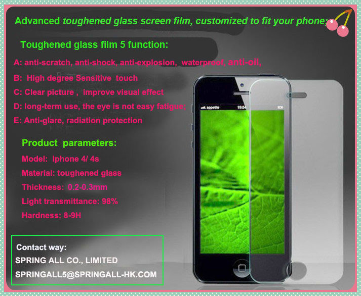Tempered Glass Screen Protector for iPhone 4,  mobilephone Tempered Glass file