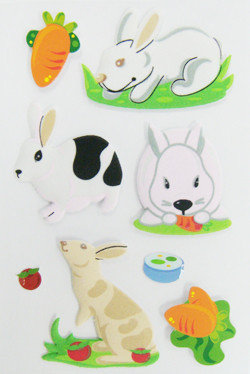 Cute Non-toxic Puffy Stickers for Kids Funny 3D rabbit 80mm x 120 mm