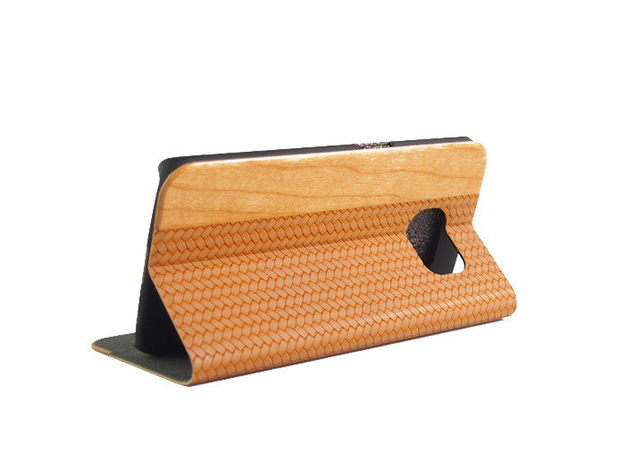 PU Leather Cell Phone Case Samsung Galaxy S6 Natural Wooden Pure PC base