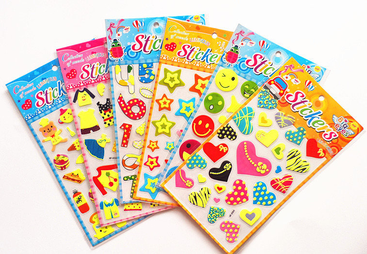 glow in dark sticker/cartoon puffy sticker for kids factory supply