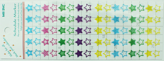 Japanese Style Calendar Reminder Stickers Star Shape 70mm x 170mm