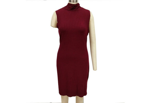 China Burgundy High Neck High Neck Casual Dresses , Comfortable B Slim Dresses For Ladies supplier