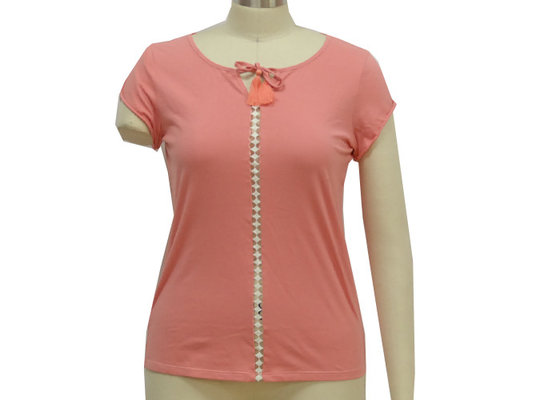 China Women’ Casual Short Sleeve, 100% Cotton Jersey,Casual, Fit Size, Front Lace Tape,Butterfly Tie, Casual Top supplier