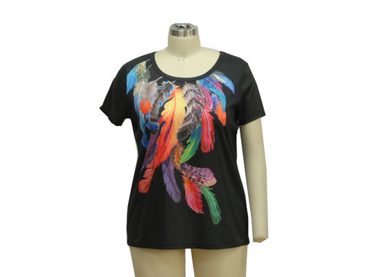 China Colourful Women'S Half Sleeve T Shirts , Ladies Summer T Shirts Digital Feather Printing supplier