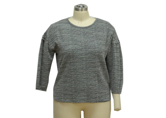 China O Neck Loose Fit Ladies Casual T Shirts 3/4 Puff Sleeve Twisted MÉLange Rib supplier