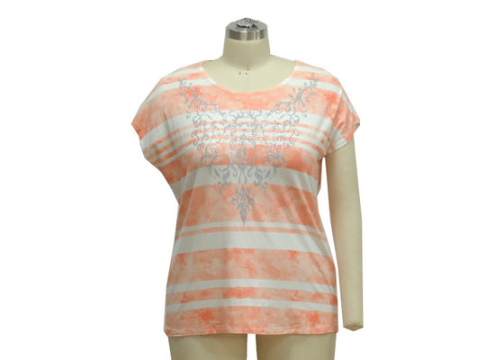 China Allover Pigment Stripe Printing Ladies Casual Crew Shirt Shot Sleeves And Custom Front Foil Printing supplier