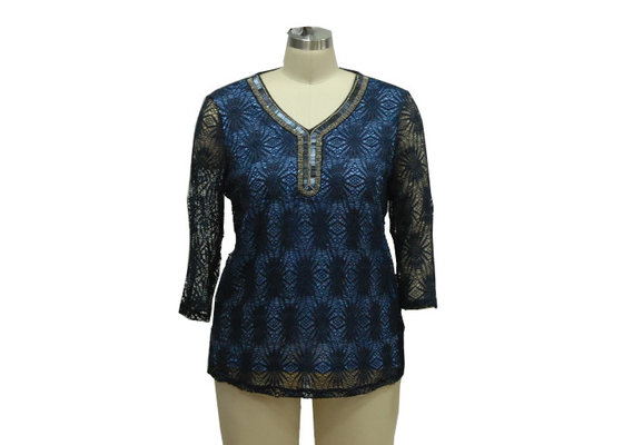 China Sunflower ElastIc Lace Ladies Casual T Shirts With Anti Silver Beads Neckties supplier