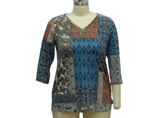 China Stone Patterned Ladies Casual T Shirts Dressy Womens Tops 200gsm Fabric Weght supplier