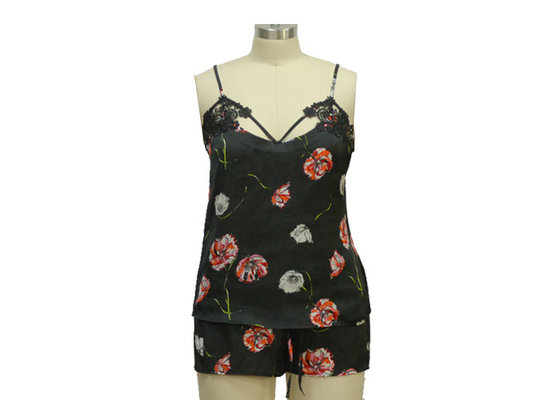 China Sexy Silky Stylish Womens Comfy Loungewear , Satin Pajama Short Sets Strappy Top supplier