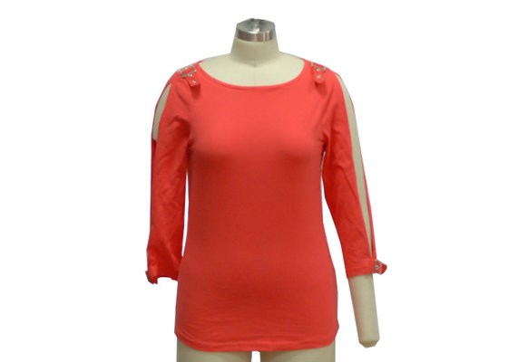 China High End Ladies Ribbed T Shirt , Trendy Summer Casual Outfits For 50 Year Old Woman supplier
