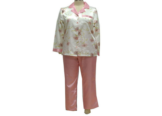 China Women'S Button Down Pajama Sets , Girls Satin Pajamas 85% Polyester 15% Cotton supplier