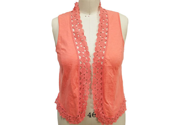 China V Neck Ladies Tank Tops Sleeveless Short Cardigan Vest Fashion Lace Crochet supplier