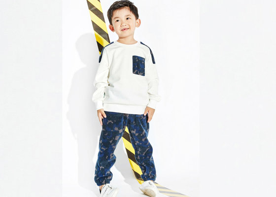 China White Top Boys Party Clothes , 100 Polyester Boys Sweat Suits Pant And Shirt supplier