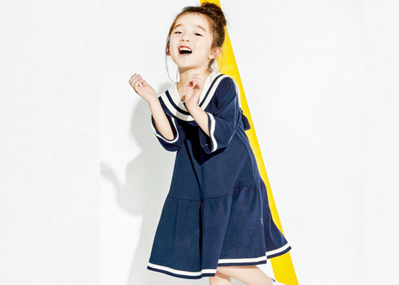 China Pretty Cotton Size 4 Kids Girls Clothes Jersey 3 4 Sleeve Girls Fall Dresses With Pocket supplier