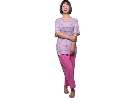 China Fashion Ladies Pink Print Stripped Pajamas Nightwear Sets Short Sleeve Anti - Wrinkle supplier