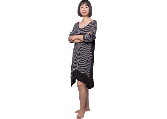 China Black Sleepwear Night Dress Viscose Elastane Jersey Ladies Summer Pajamas With Solid Bnad supplier