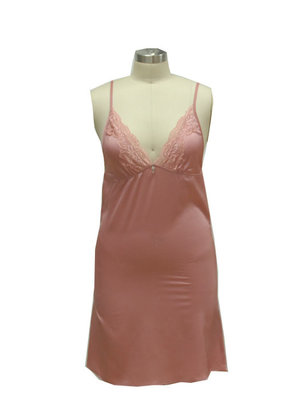 Pink Home Ladies Night Dresses Sleepwear Solid Satin Night Robe With Lace supplier