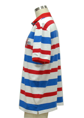 Customized Yarn Dyed Polo T Shirts , Red White And Blue Striped Polo Shirt supplier