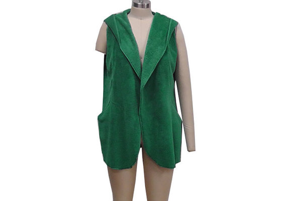Stylish Green Ladies Tank Tops Hooded Open Front Sleeveless Cardigan Vest supplier