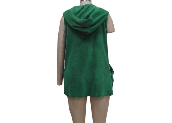 Stylish Green Ladies Tank Tops Hooded Open Front Sleeveless Cardigan Vest supplier