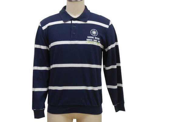 Spring / Autumn Mens Polo Sweatshirts , Mens Full Sleeve Polo T Shirts With Rib Cuffs supplier