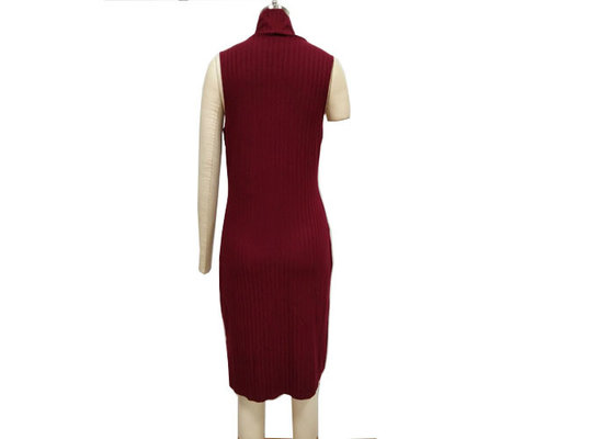 Burgundy High Neck High Neck Casual Dresses , Comfortable B Slim Dresses For Ladies supplier