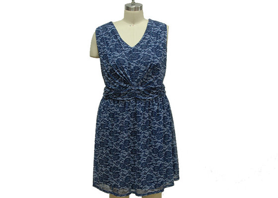 Lace Pattern Knee Length Casual Summer Dresses , Ladies Holiday Dresses Round Neck supplier