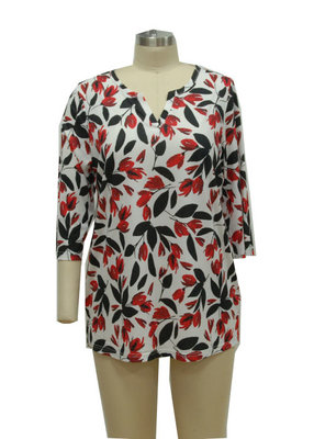 Flowered Printed Fancy Ladies Casual T Shirts Women'S 3 4 Length Sleeve Tops supplier