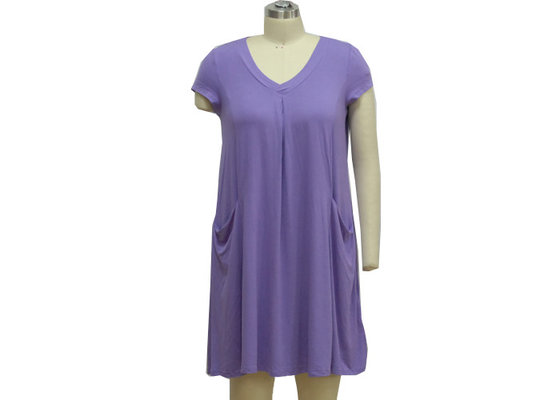 Soft Women'S Casual Dresses V Neck And Drap Pocket Short Sleeve T Shirt Dress supplier