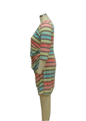 Colorful Printed 3 4 Sleeve Cocktail Dresses , Striped Casual Dress For 40 Year Old Woman supplier