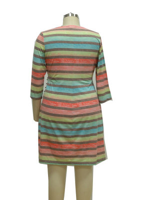 Colorful Printed 3 4 Sleeve Cocktail Dresses , Striped Casual Dress For 40 Year Old Woman supplier