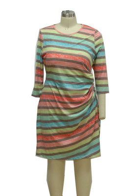 Colorful Printed 3 4 Sleeve Cocktail Dresses , Striped Casual Dress For 40 Year Old Woman supplier