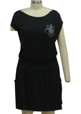 T Shirt Type Printed Women'S Casual Dresses / Casual Sporty Dresses Smocking Waistband supplier
