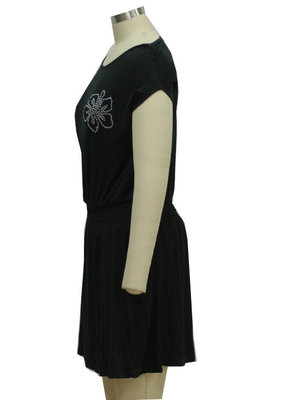 T Shirt Type Printed Women'S Casual Dresses / Casual Sporty Dresses Smocking Waistband supplier