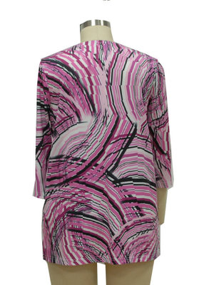 Geometric Pattern Ladies Casual T Shirts With Buckle 3 4 Sleeve V Neck Top supplier