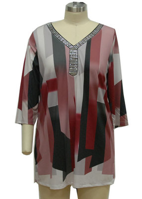 Women'S V Neck Long Sleeve T Shirts , Womens Baggy T Shirts Shiny Beaded Decoration supplier