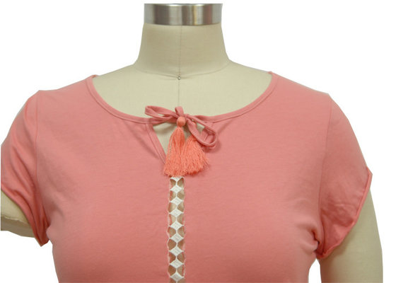 Women’ Casual Short Sleeve, 100% Cotton Jersey,Casual, Fit Size, Front Lace Tape,Butterfly Tie, Casual Top supplier