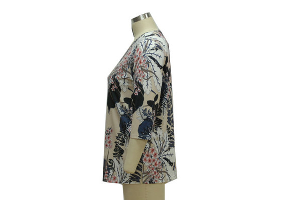 Ladis Shirt Little V-Neckline Shiny Reinstone Decoration 3/4 Sleeves Digital Printing Ladies Fashion Shirt supplier