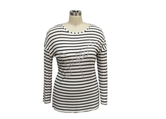 Ladies Yarn Dye Shirt  Ladies Long Sleeves Shirt Round-neckline Rayon Elastane Fabric Sequin Decoration supplier